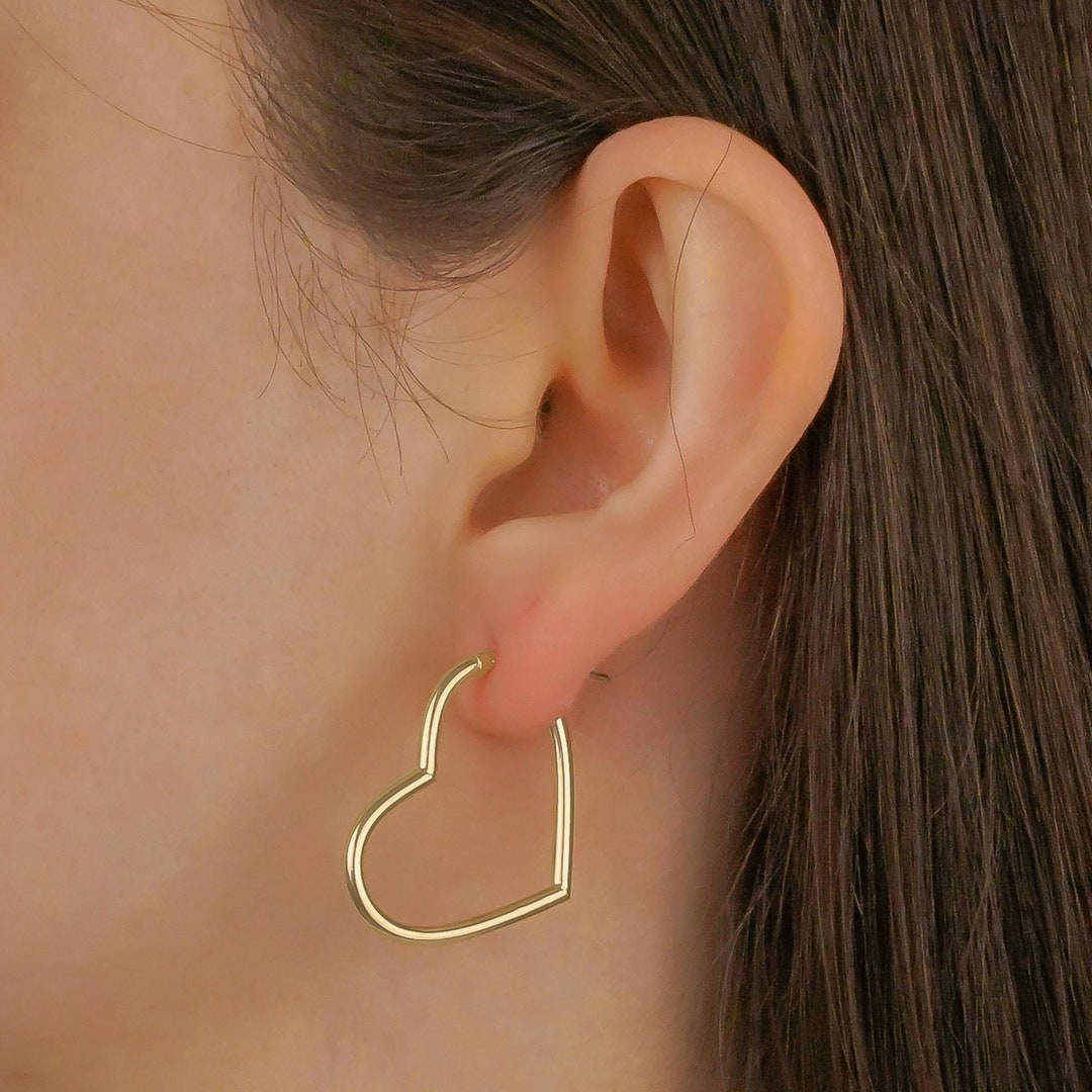 Gold Tube Heart Shaped Earrings - 9ct Gold Heart Hoop - Love Heart ...
