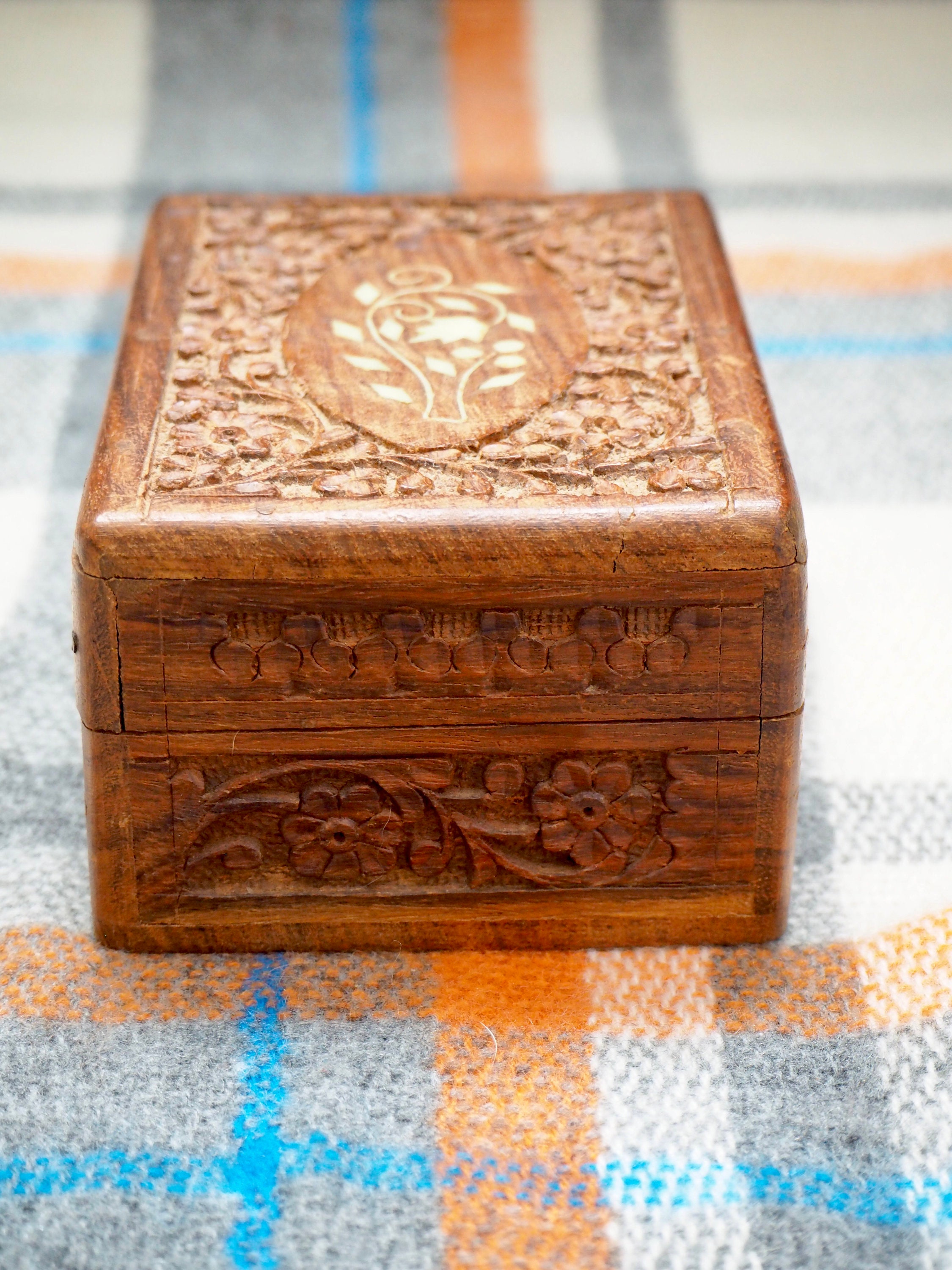 Vintage Carved Wooden Box Inlaid Jewelry Box Card Box Ring Box - Etsy