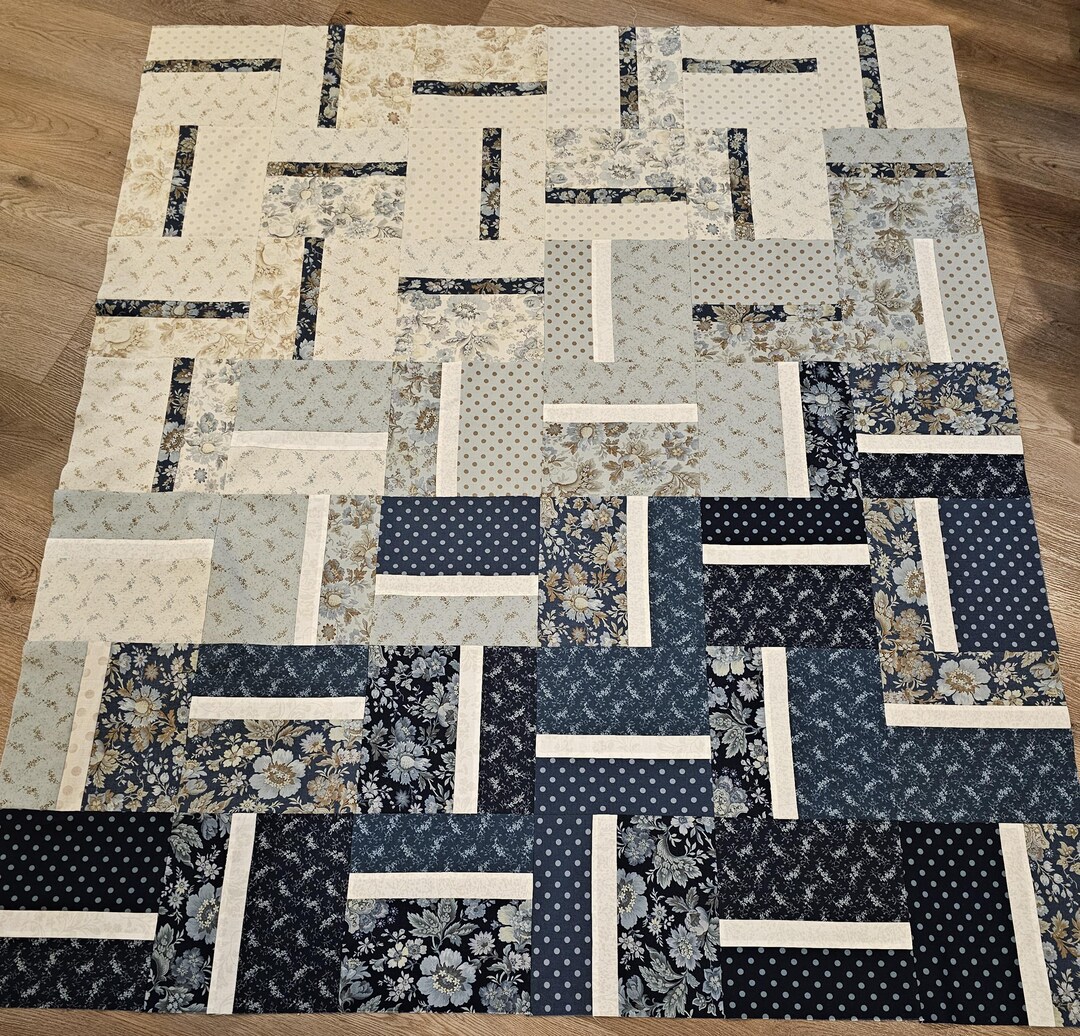 Unfinished Quilt, Traditional Fabrics, Modern Pattern, Quilt Top, Blue ...