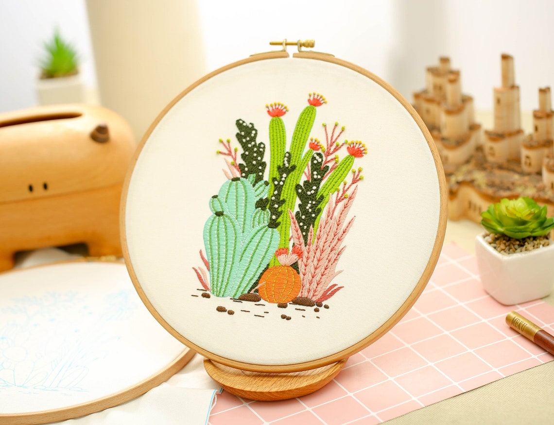 Cactus Embroidery Kit Handmade Embroidery Gift Plant | Etsy