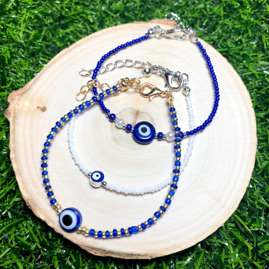 Blue Evil Eye Bracelets Gold & Silver - Etsy