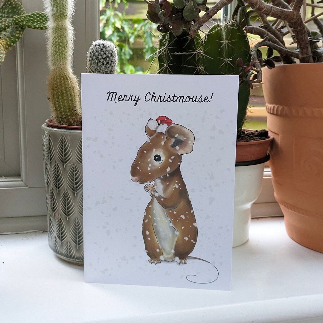 Mouse Christmas Cards, Pack of 6 A5 Eco Friendly. Caption 'merry ...