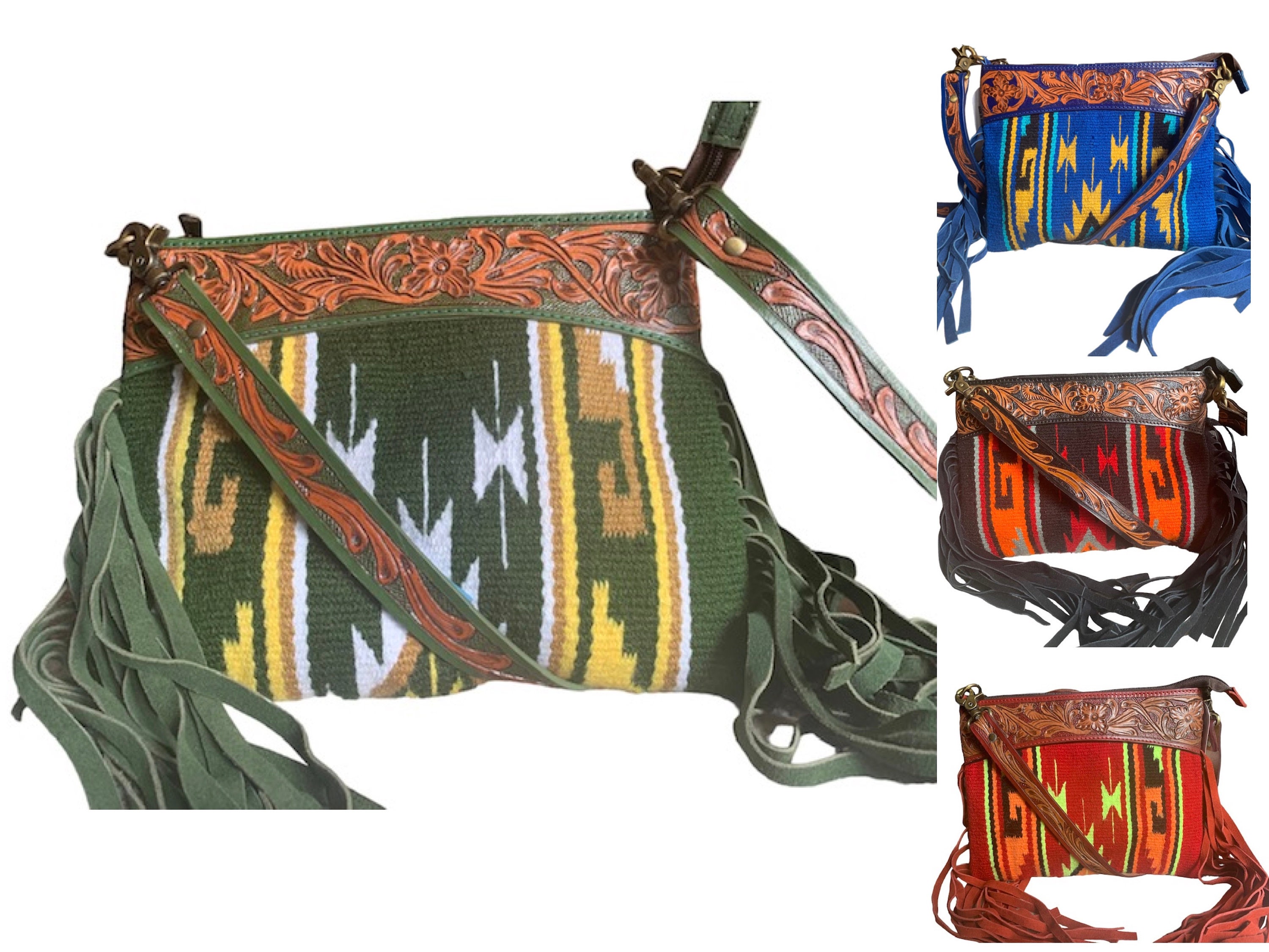 Majestic Ally 11x9 Hand Tooled Pure Leather Cashmere Wool Cross Body ...