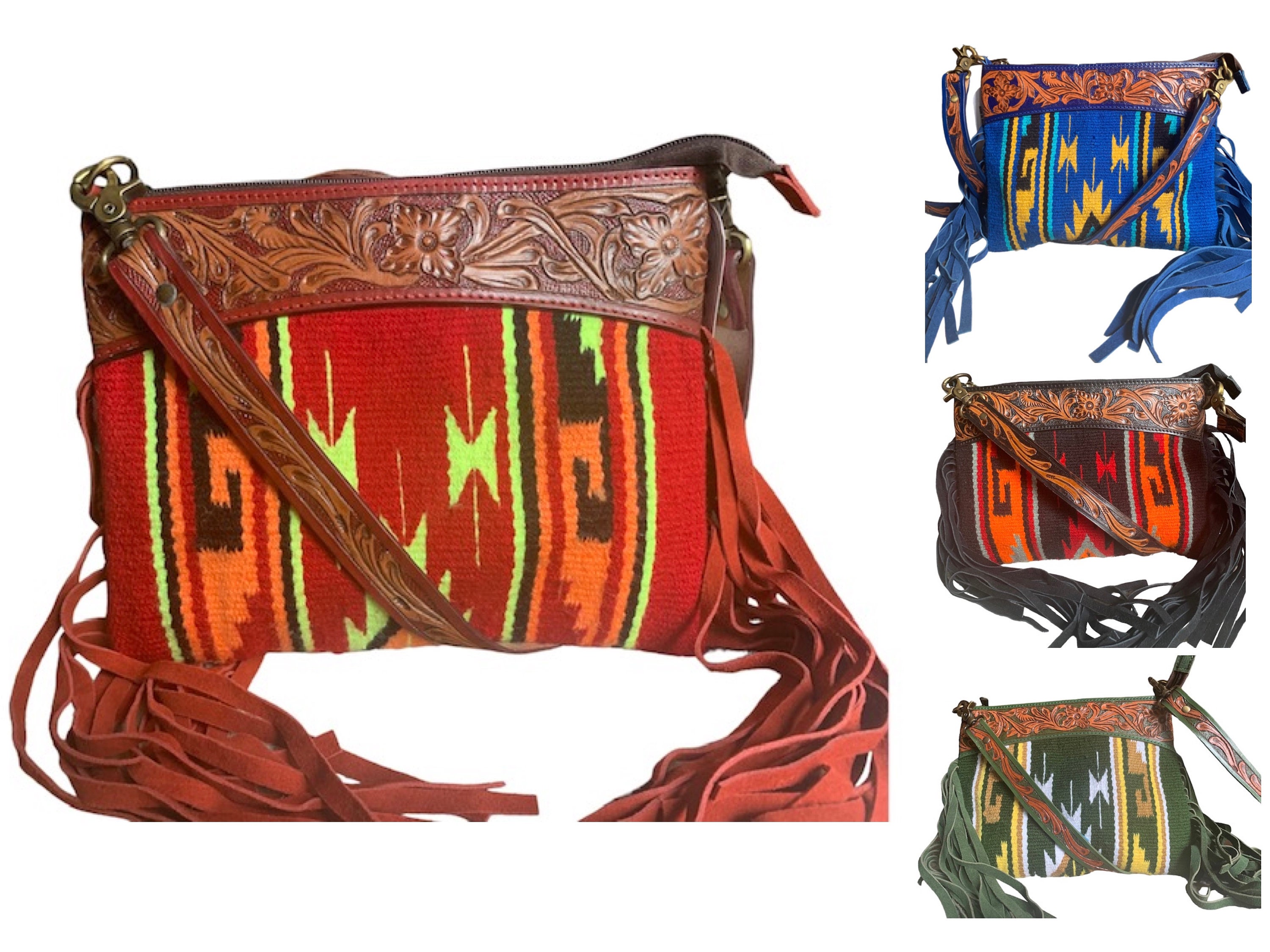 Majestic Ally 11x9 Hand Tooled Pure Leather Cashmere Wool Cross Body ...