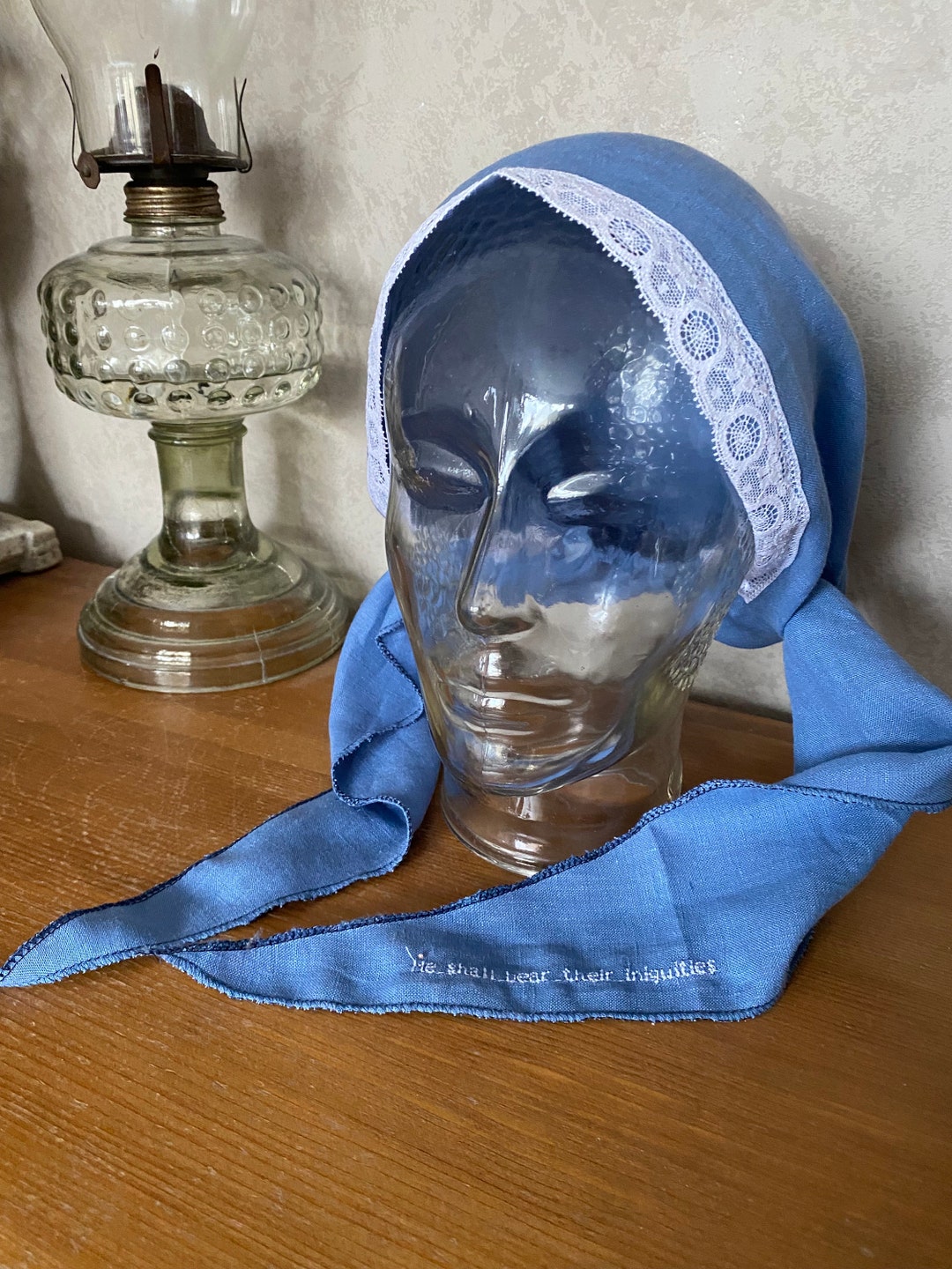 Pretied 100% Linen With Bible Text Full Head Covering Christian Head ...