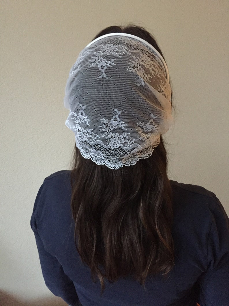 White No-tie Headscarf With Satin Headband, Christian Head Covering ...