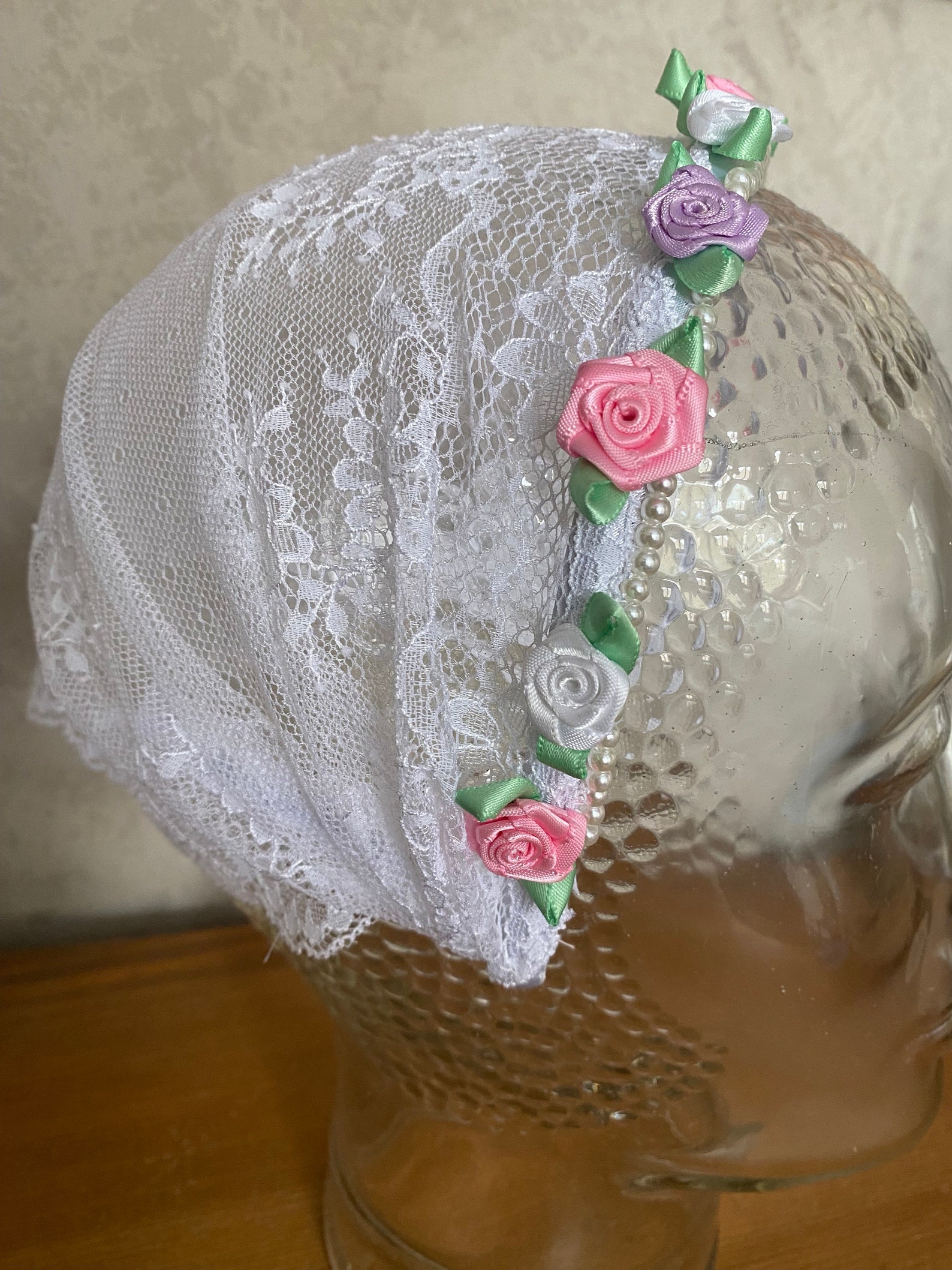 White No-tie Headscarf With Satin Headband, Christian Head Covering ...