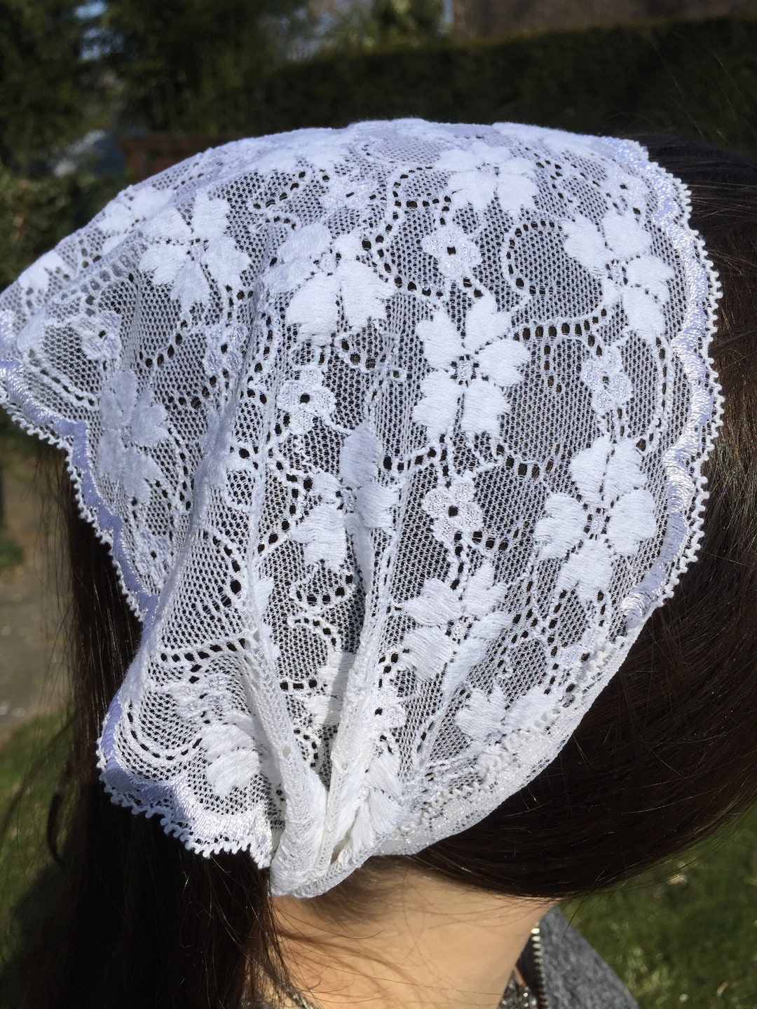 White Stretch Lace Headscarf, Christian Head Covering - Etsy