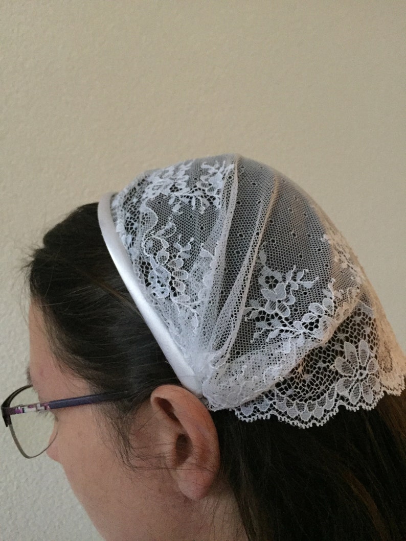White No-tie Headscarf With Satin Headband, Christian Head Covering ...