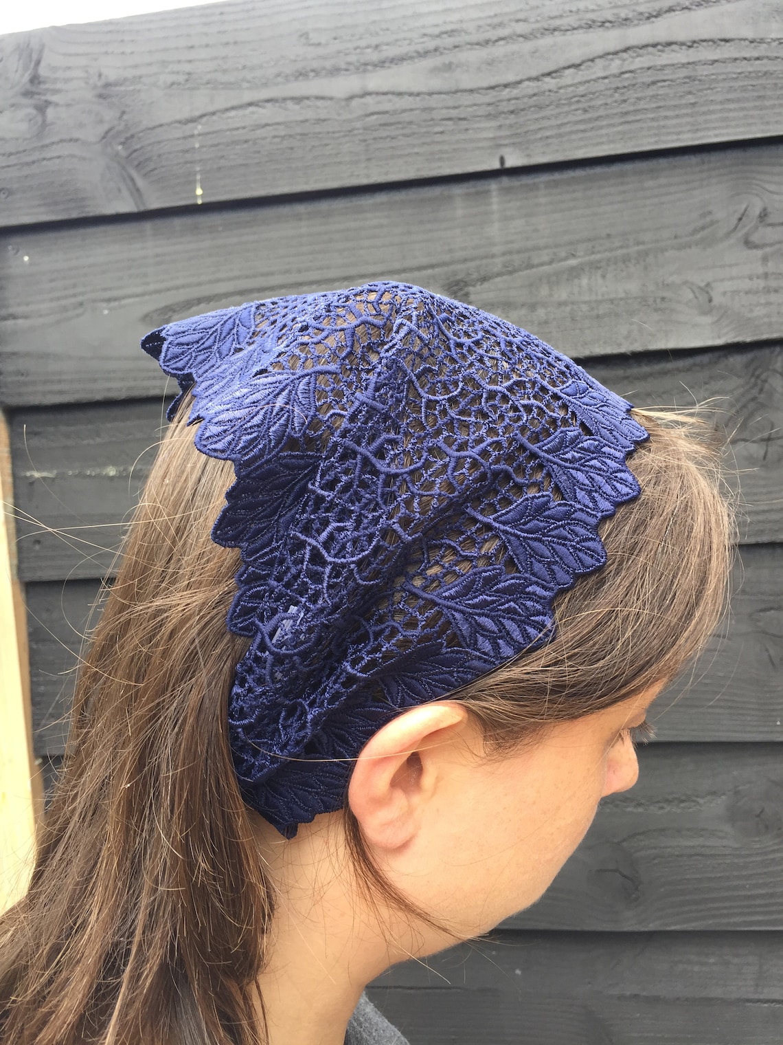 S/M Dark Blue Lace Headscarf Christian Headscarf Headscarf - Etsy UK