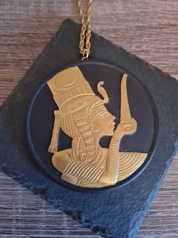 Rare Large Vintage Black Basalt and 24 Carat Gold Wed… - Gem