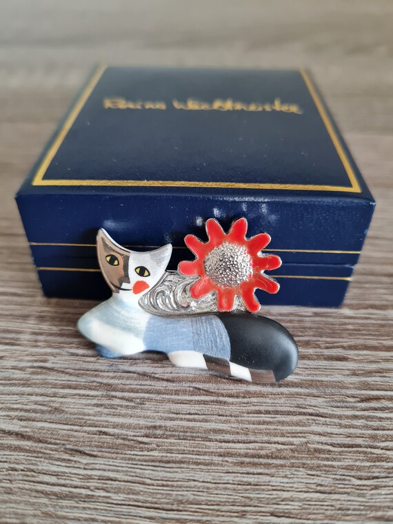 Vintage Goebel Rosina Wachtmeister Cat Brooch With Or… - Gem
