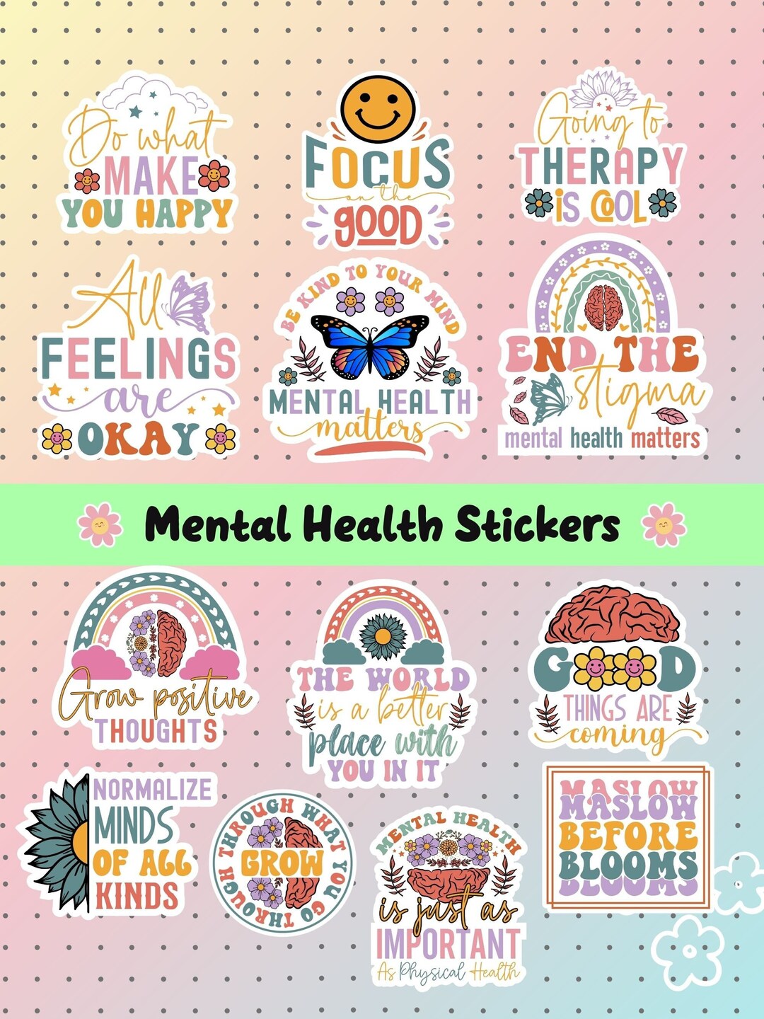 14 Mental Health Stickers, Printable Sticker Bundle, Daily Positive Png ...