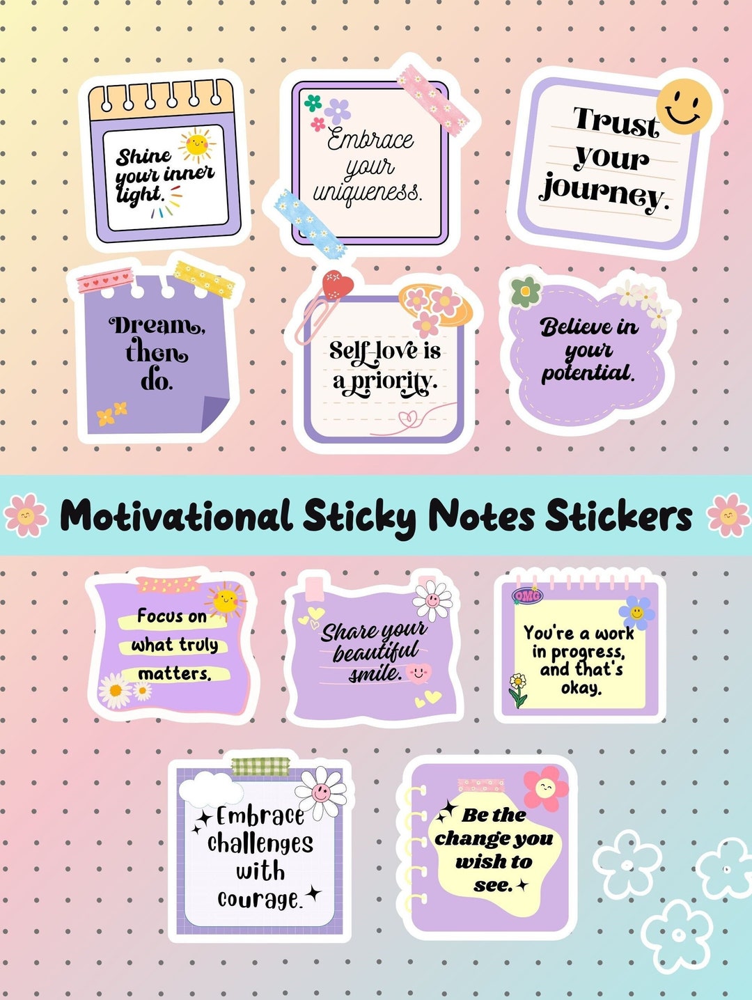 Motivational Sticky Notes Png, Printable Stickers Bundle, Daily ...