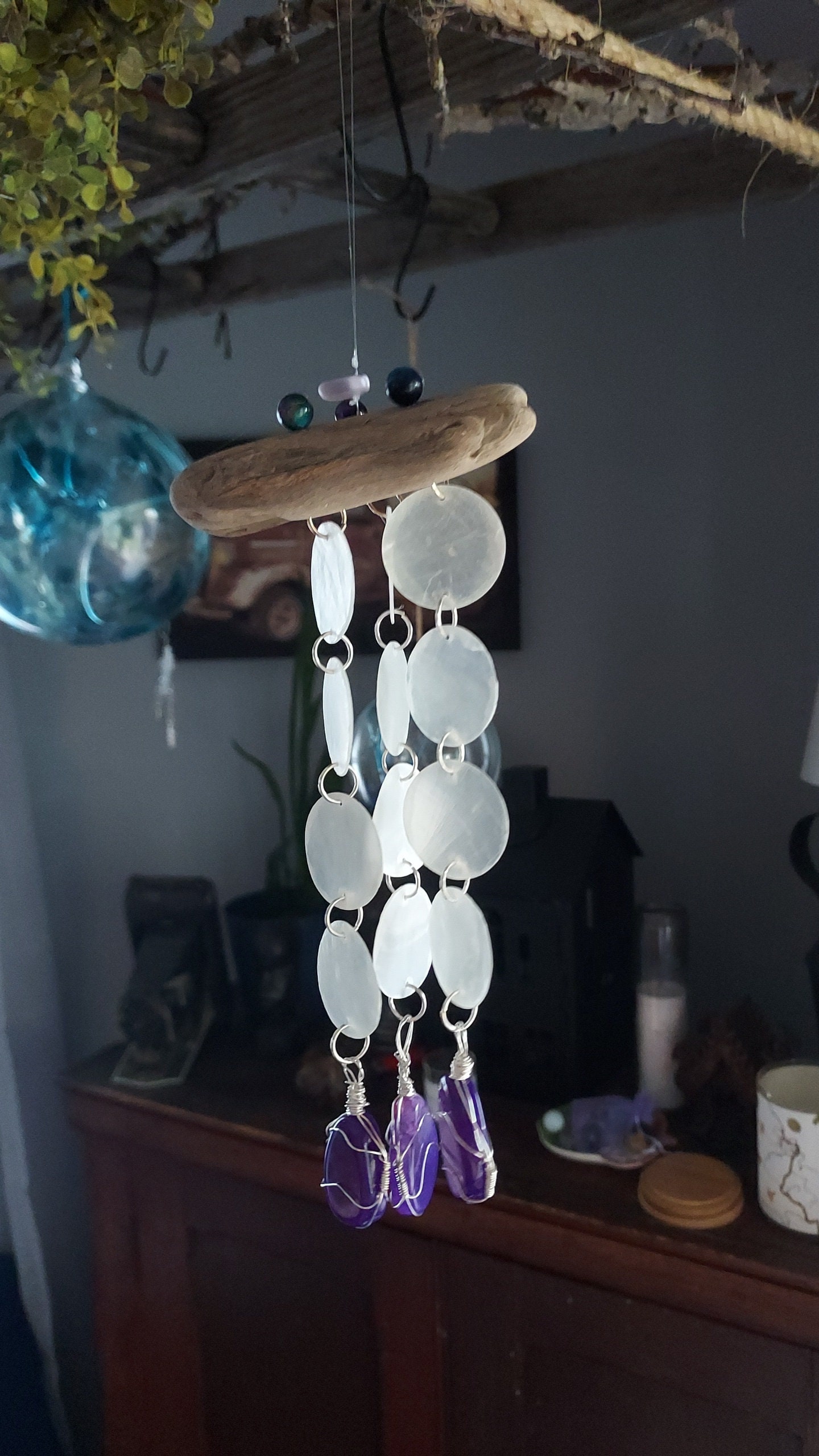 Boho White Capiz Shell Wind Chimes - Etsy