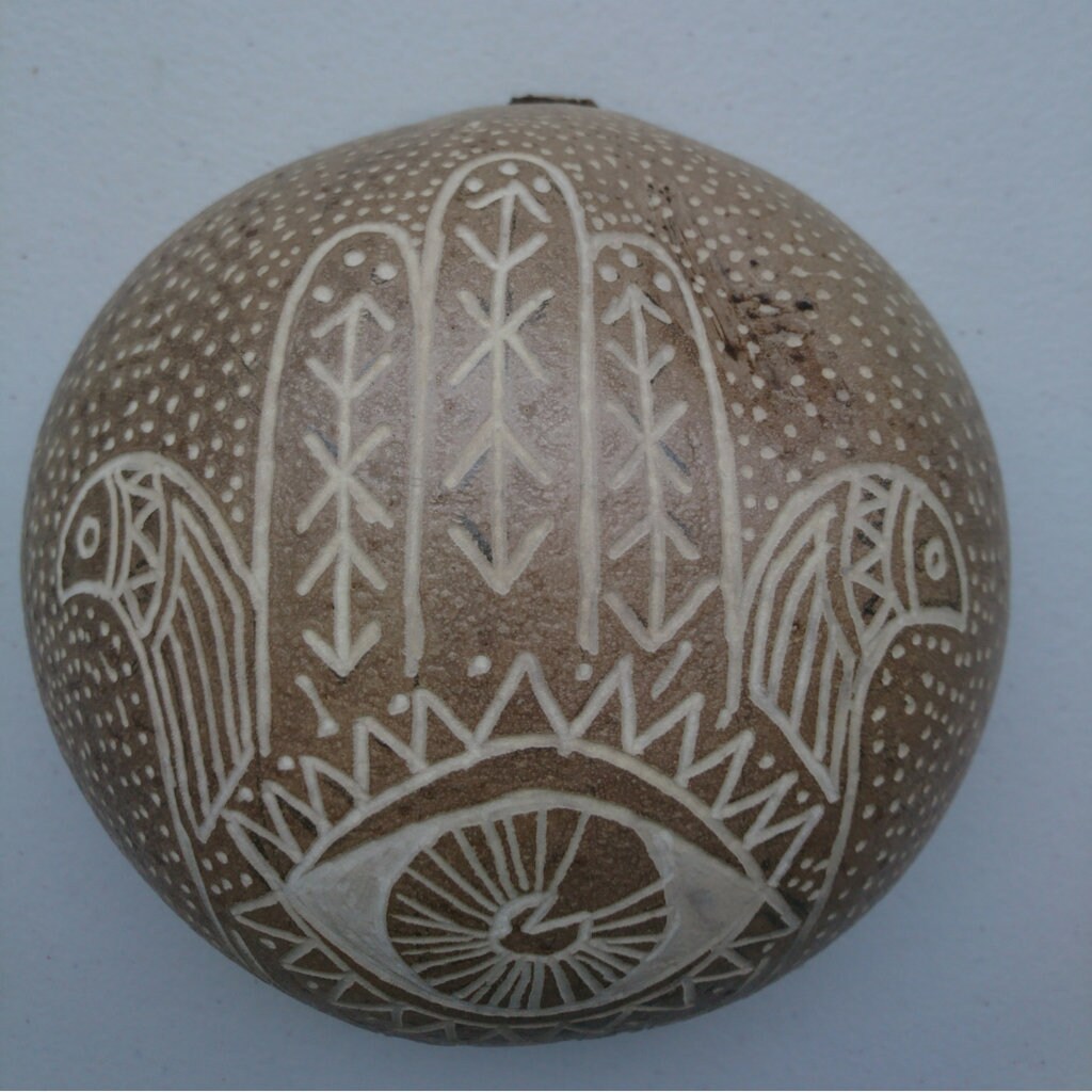 Calabash Bowl Plate 'hand of Hamsa' Design Natural - Etsy