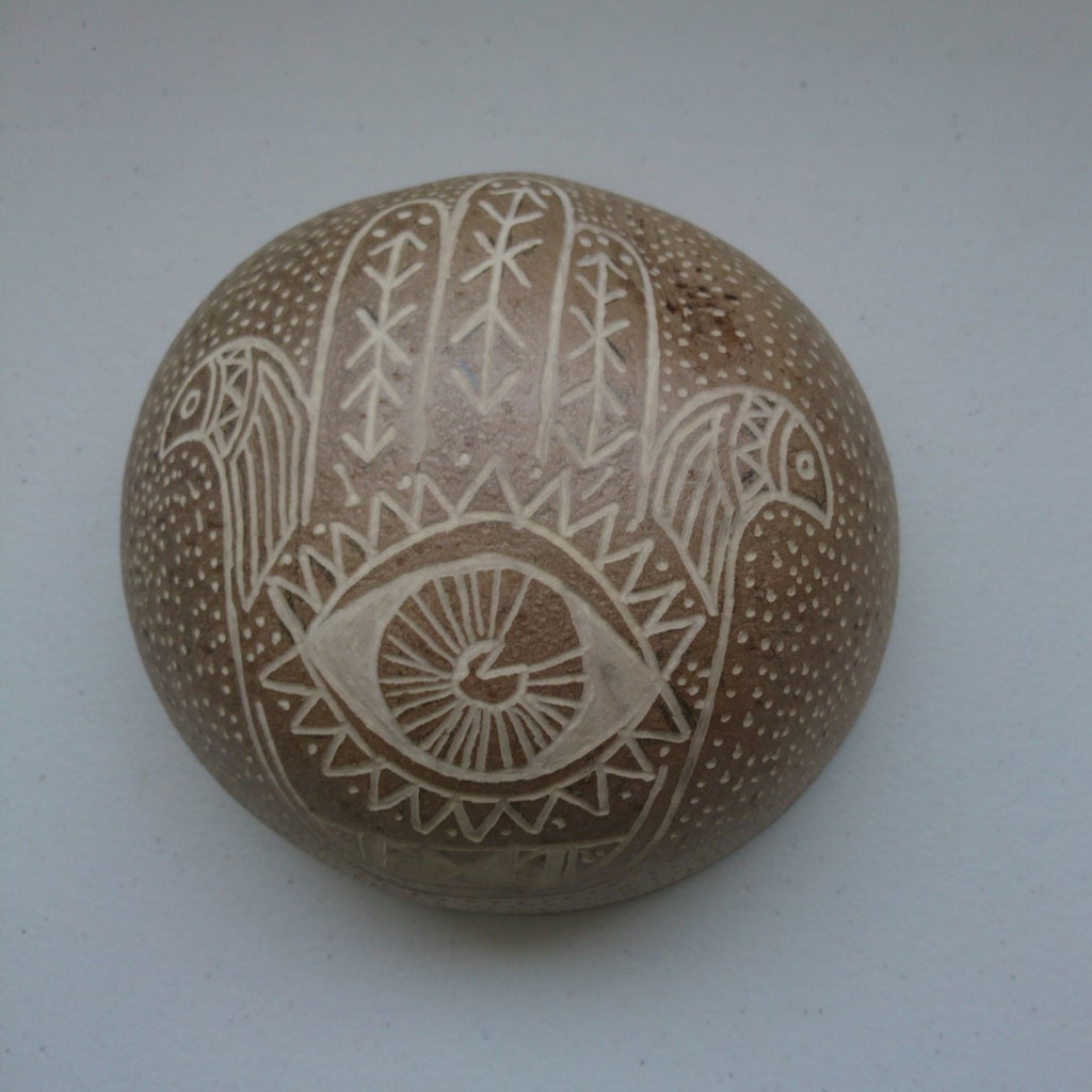 Calabash Bowl Plate 'hand of Hamsa' Design Natural - Etsy