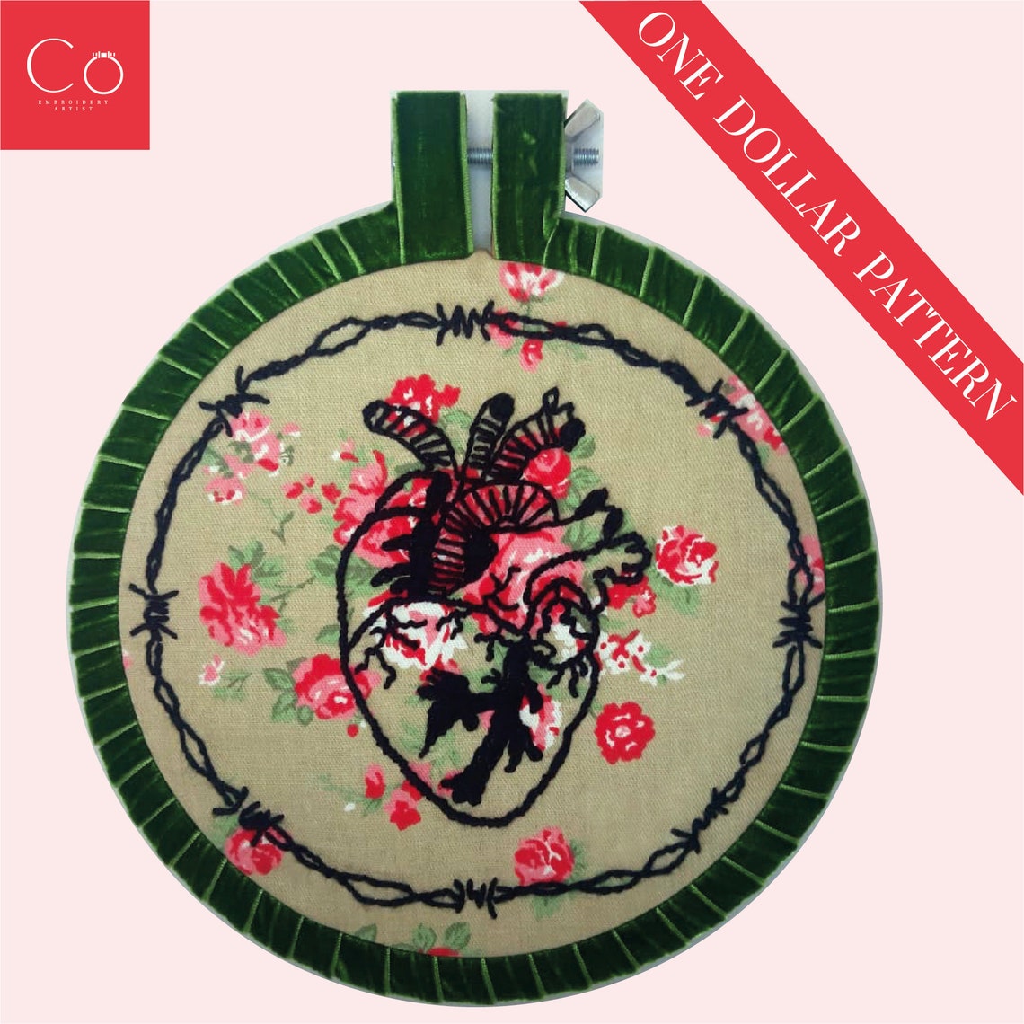 Trapped Heart Embroidery Pattern PDF / One Dollar Embroidery - Etsy