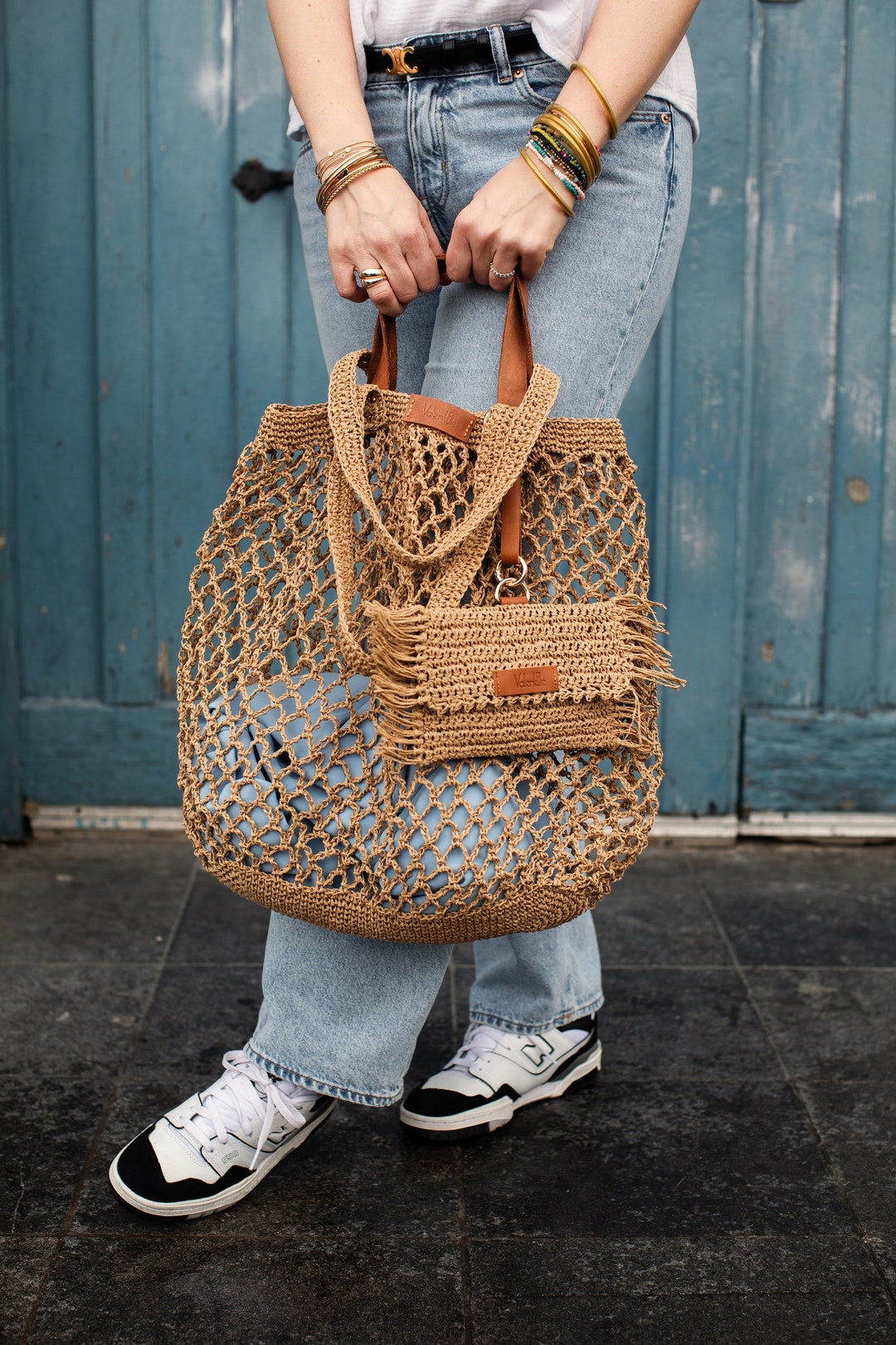 Straw Beach Bag, Raffia Mesh Beach Bag, Set of Straw Tote Bag and ...
