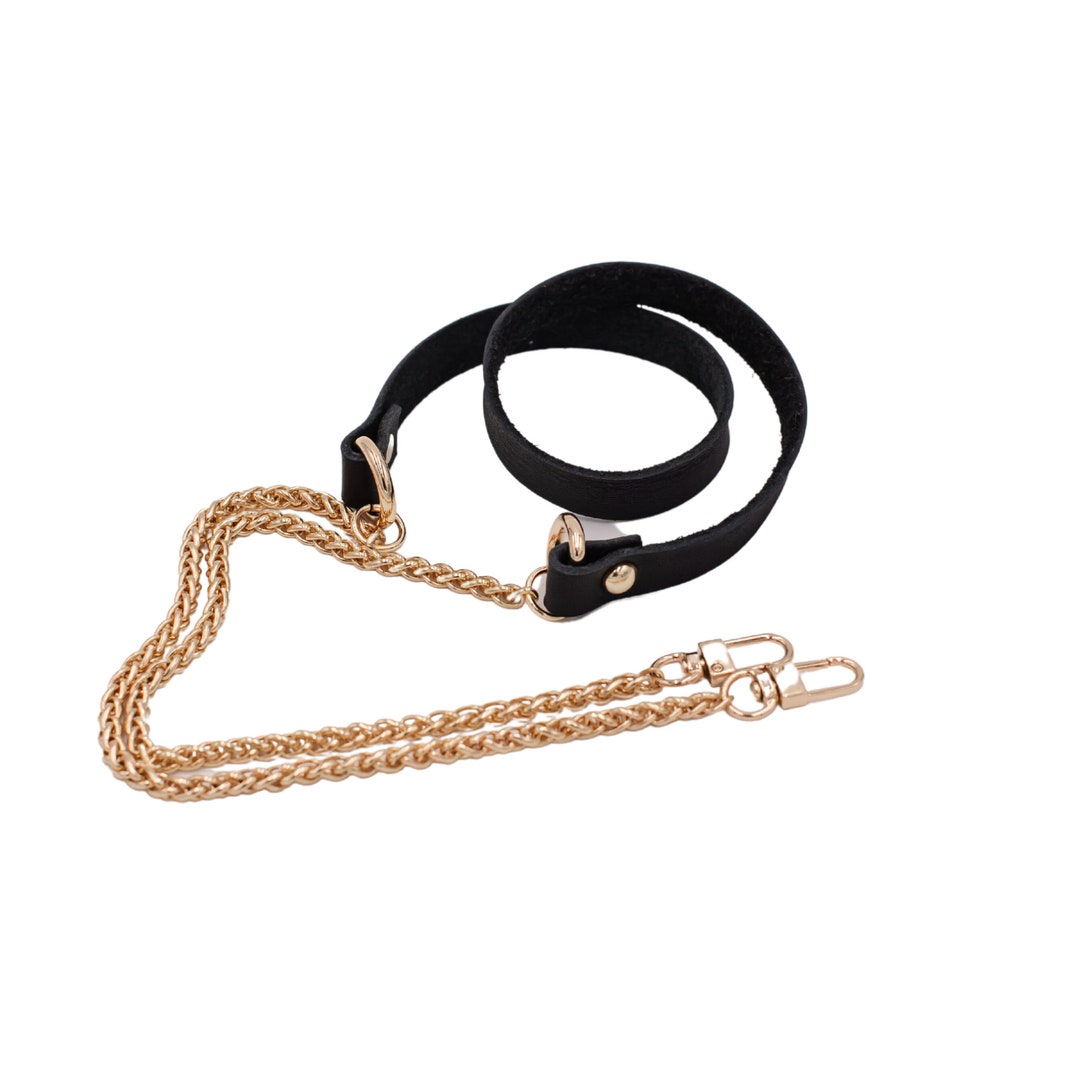 Black Leather Chain Purse Strap, Genuine Leather Replacement Bag Strap ...