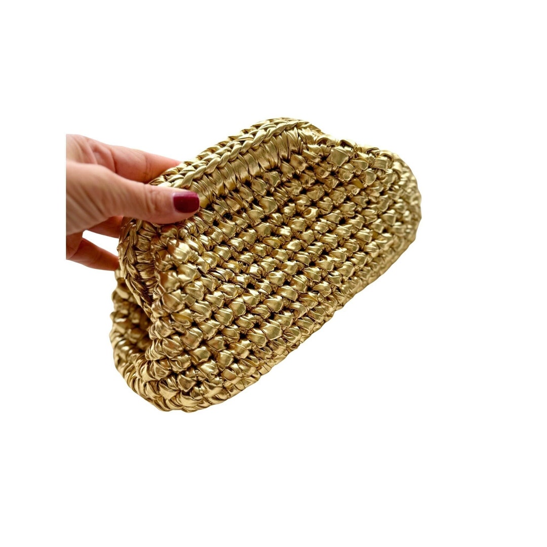 Gold Evening Clutch Bag, Metallic Gold Purse, Metallic Gold Raffia ...