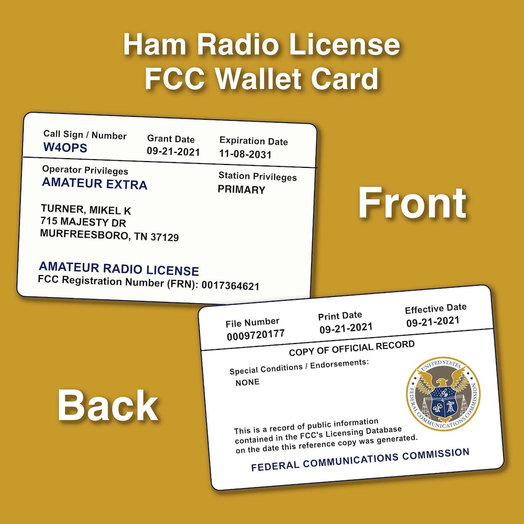 Full Color Ham Radio FCC License Wallet Card - Plastic Wallet Card (PVC ...