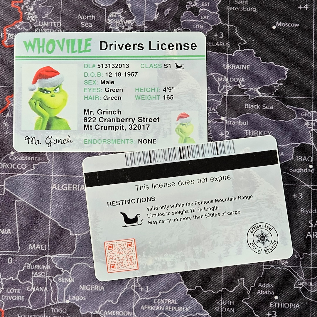 Grinch Drivers License Grinch Santa Drivers License Lost Santa License ...