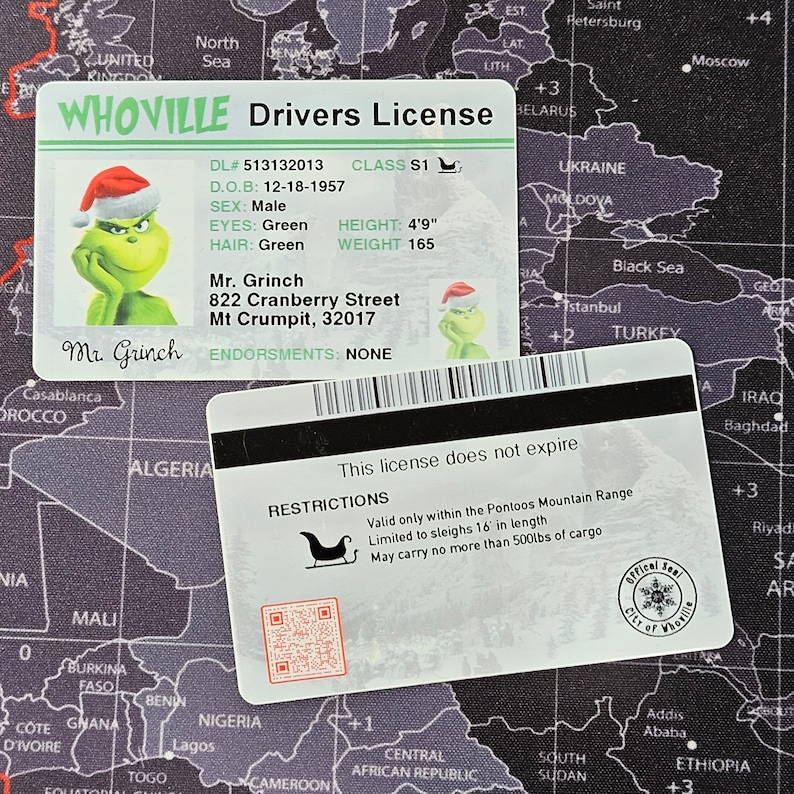 Grinch Drivers License Grinch Santa Drivers License Lost Santa License ...