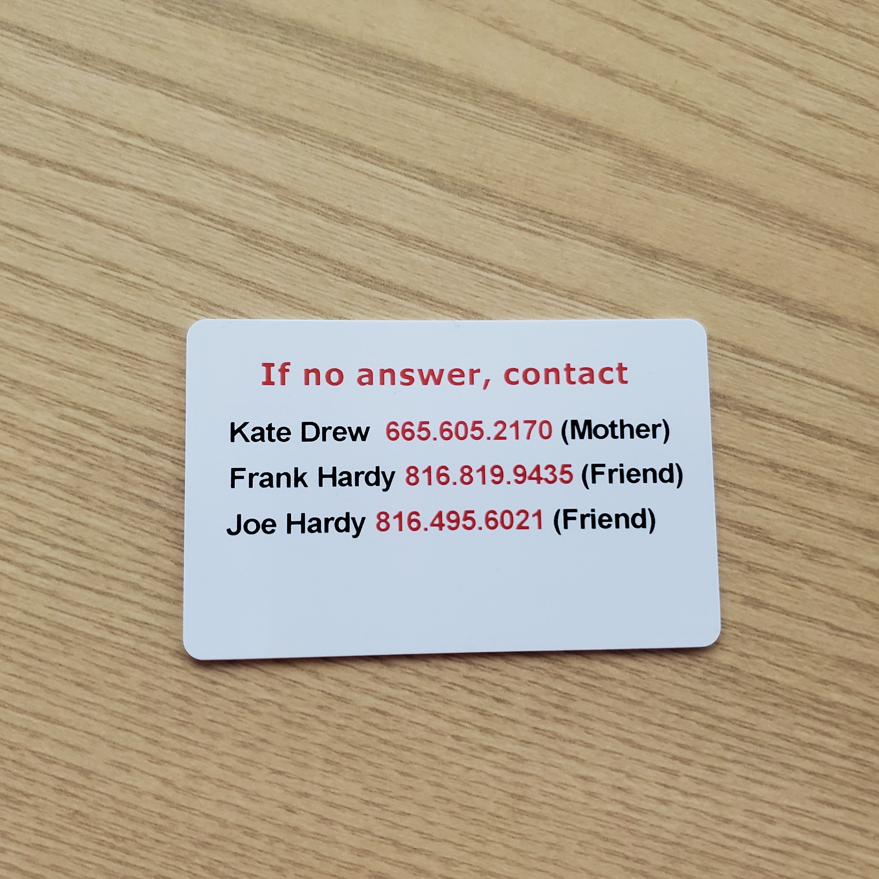 Emergency Contacts Wallet Card for Kids, Friends, and Family - Etsy