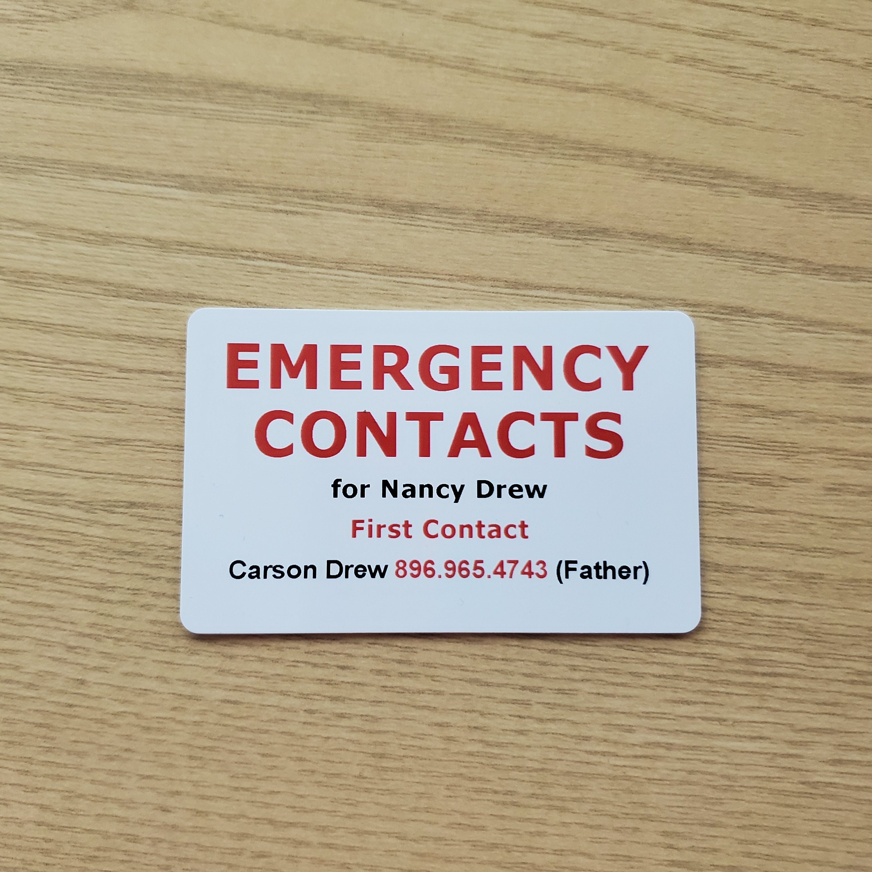 Emergency Contacts Wallet Card for Kids, Friends, and Family - Etsy