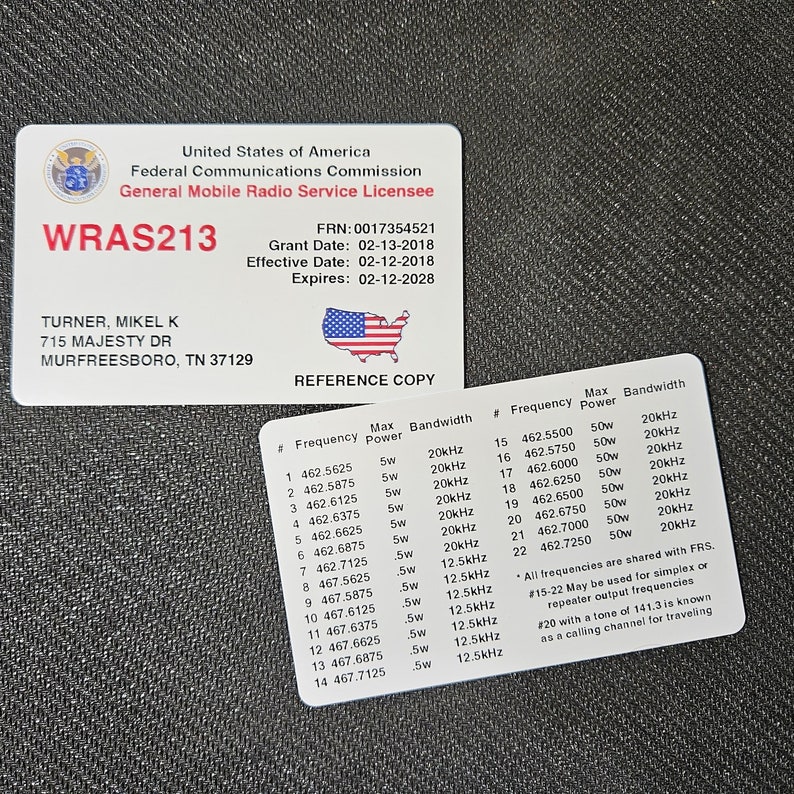 Full-color GMRS License Reference Card - Plastic Wallet Card (PVC) - Etsy