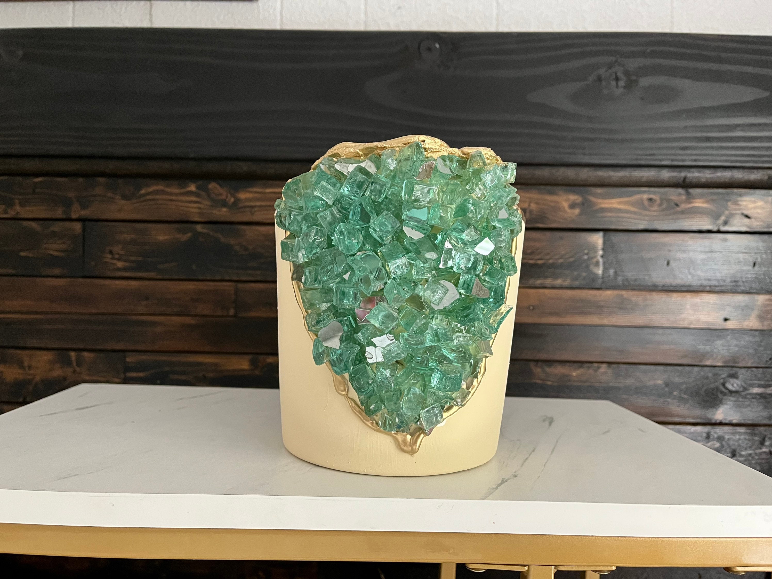 6 Inch Pot Geode Pot Green Geode Green Crystals Crystal Planter Vase ...
