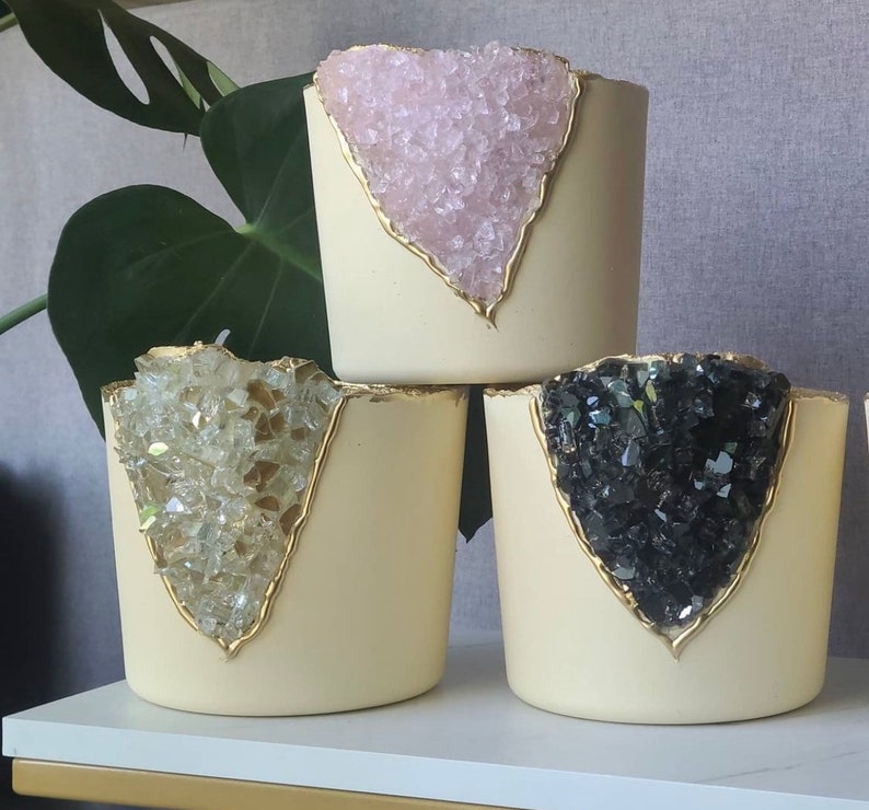 6 Inch Geode Pot - Concrete Pot - Hand Painted Pot - Stone Pot ...