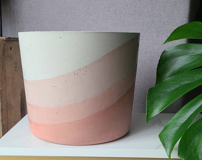 8 Inch Pink Pot Salmon Pink Large Pot Concrete Pot Cylinder Pot Planter ...