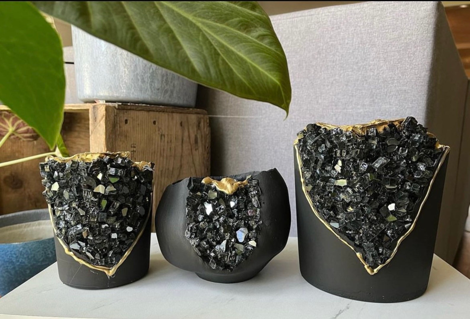 6 Inch Geode Pot - Concrete Pot - Hand Painted Pot - Stone Pot ...