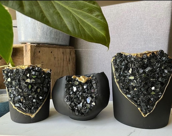 6 Inch Geode Pot - Concrete Pot - Hand Painted Pot - Stone Pot ...