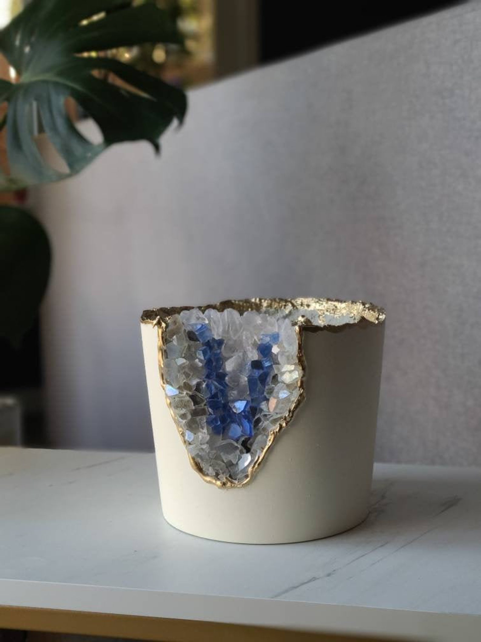 6 Inch Geode Pot - Concrete Pot - Hand Painted Pot - Stone Pot ...