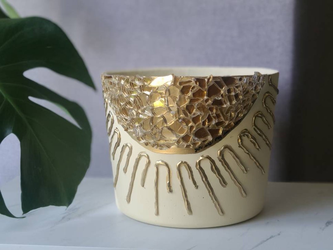 8 Inch Planter - Geode Pot - Large Geode Pot - Cylinder Pot - Cream Pot ...