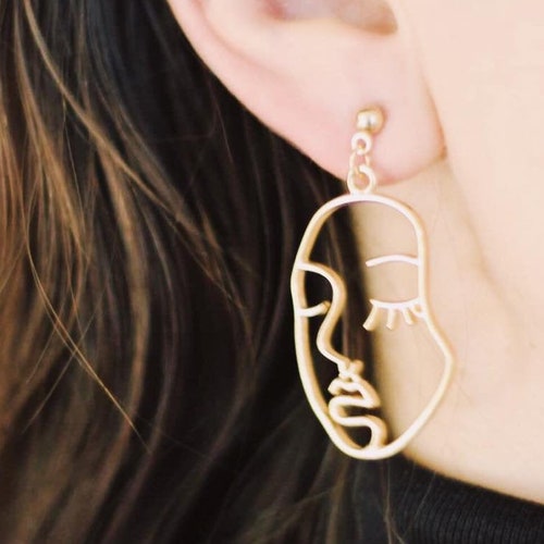 Face Earrings Abstract Female Face Earrings Dangle Face | Etsy