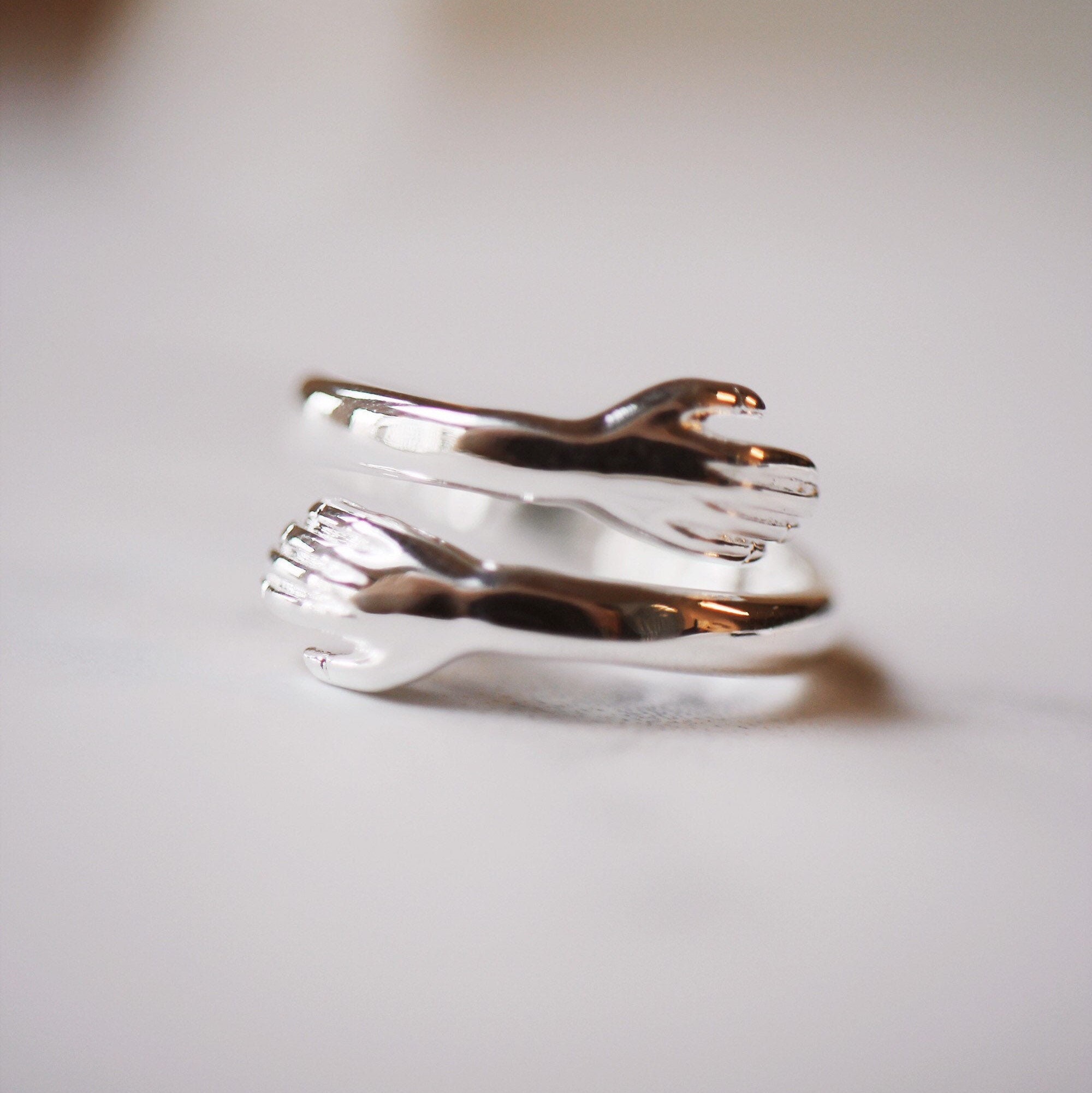 Silver Love Hug Ring Silver Colored Hug Ring Open Hands | Etsy