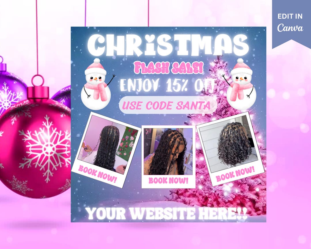 Editable Christmas Hair Flyer, Canva Salon Template, Christmas Hair ...