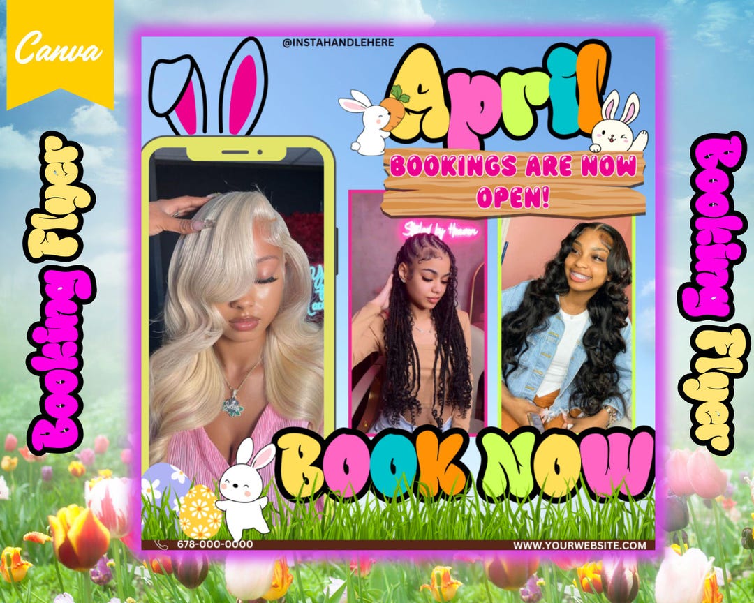 Easter Booking Flyer Booking Flyer Canva Template Hair Flyer Book Now ...