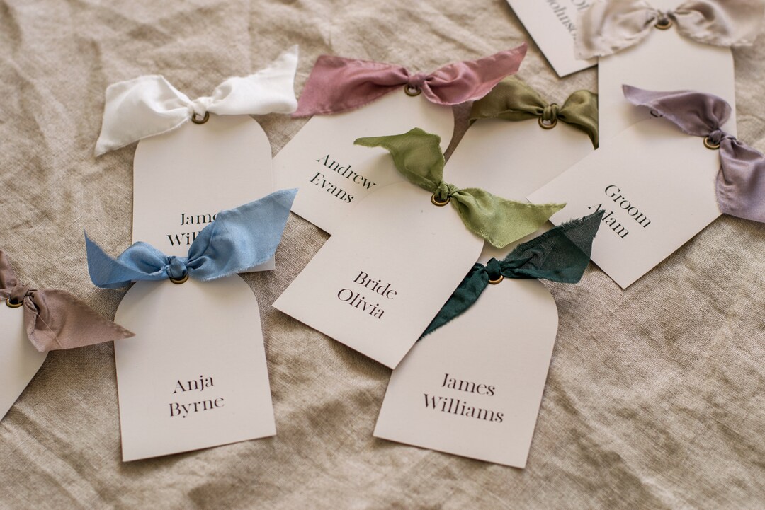 Personalised ARCH PLACE CARDS With Silk Bow Ribbon, Simple Round/curve ...