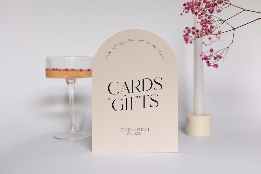 Printed Arch CARDS & GIFTS SIGN, Personalised Minimal Gift Table ...