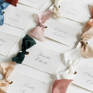 Personalised Wedding HANDMADE PAPER Place Cards With Silk RIBBON ...