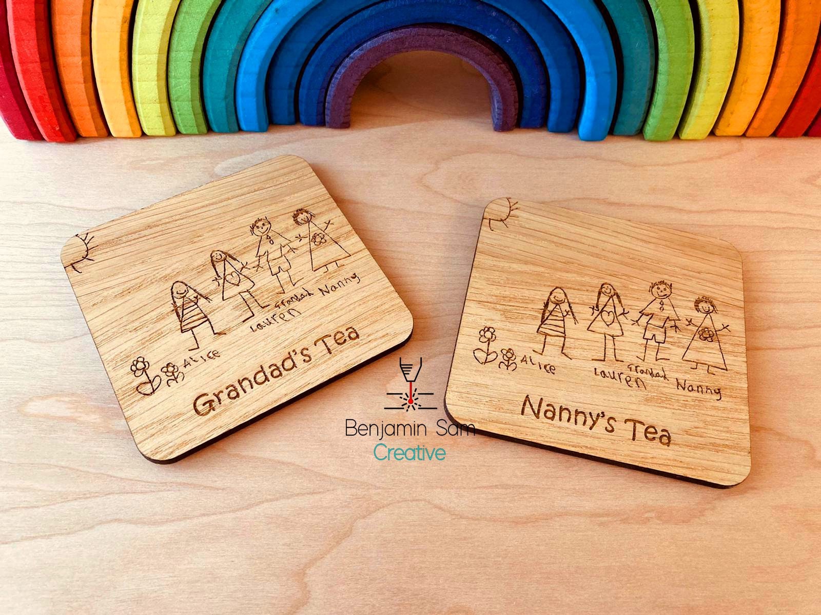 Child's Artwork Drinks Coaster Grandparent Gift Engraved - Etsy.de