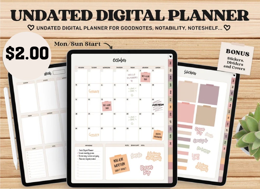 Planificador Goodnotes sin fecha, Planificador digital mensual ...