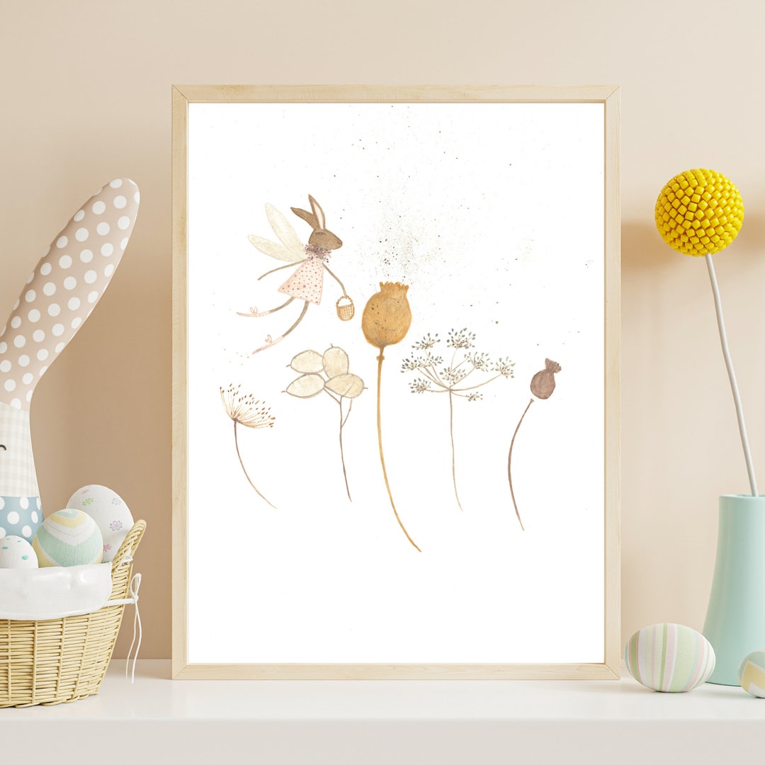 Bunny Fairy Nursery Printable Artwork, Rabbit Print, Flower Print, Boho ...