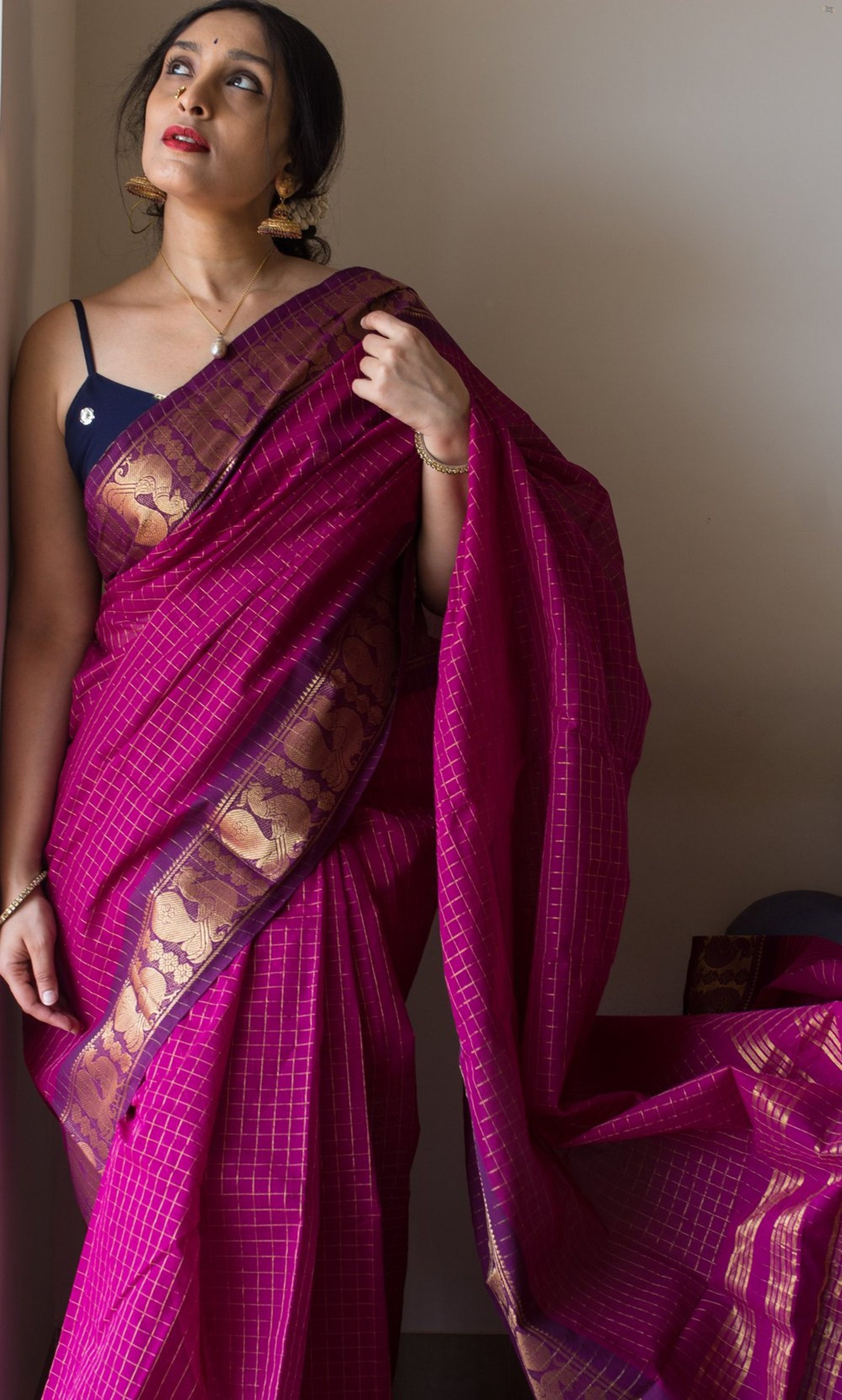 Beautiful Cotton Saree Magenta Chettinad Handloom Kandangi - Etsy