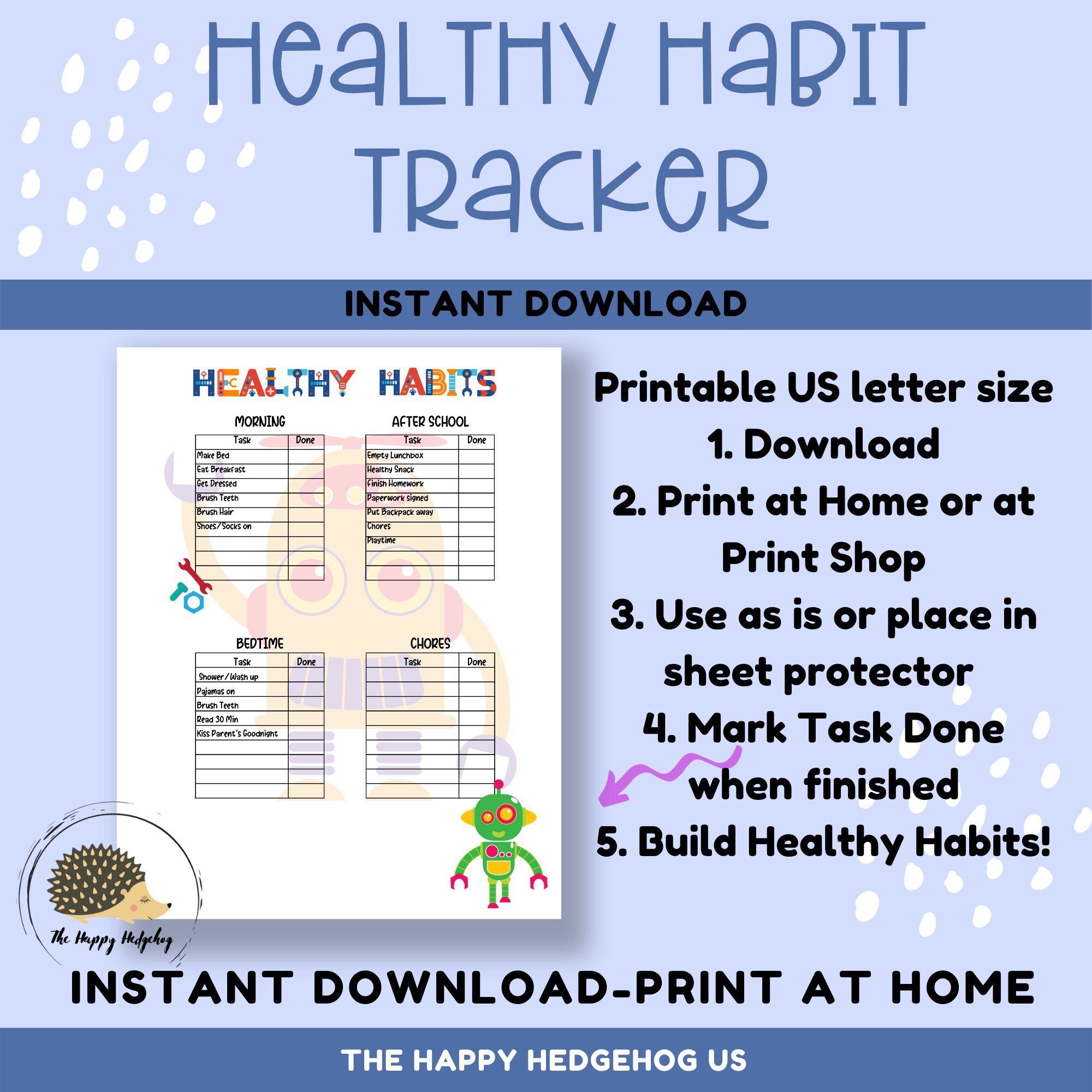 Healthy Habits Checklist for Kids, Printable Daily Checklist With Chore ...